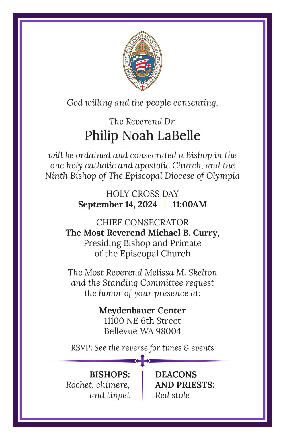 Ordination and Consecration Invitation - The Episcopal Diocese of Olympia